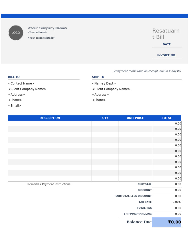 Restaurant Bill Format in Excel | PDF | Invoice | Money