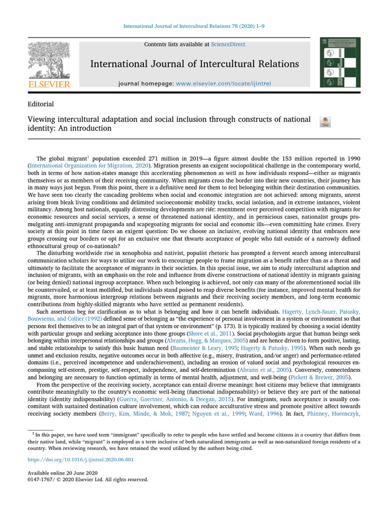 Intercultural Adaptation And Identity Pdf Identity Social Science