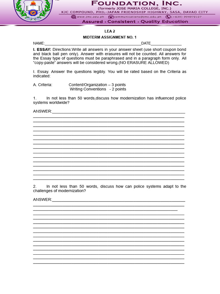 Lea 2-Midterm Assignment No 1 and Midterm Activity No 1 Answer Sheet | PDF