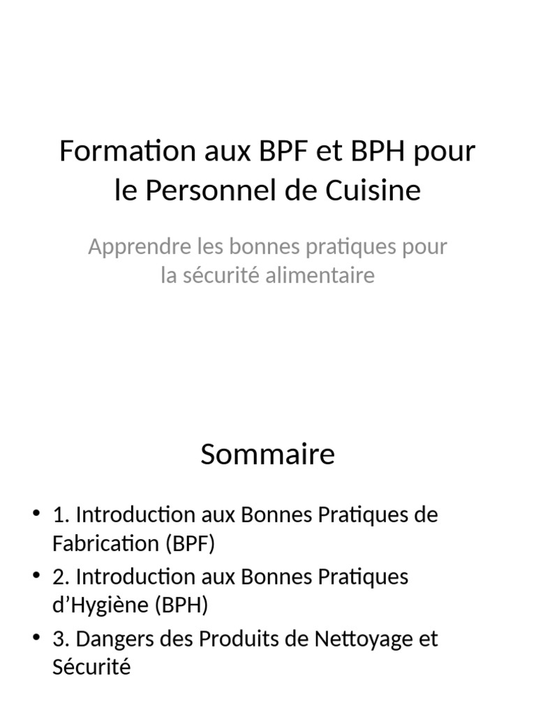 Formation BPF BPH Personnel Cuisine | PDF