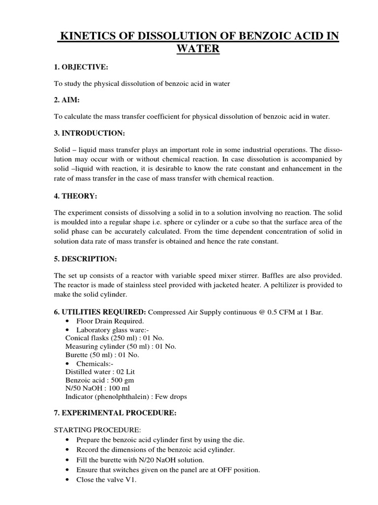 E5 - Dissolution of BA | PDF | Chemical Reactor | Titration