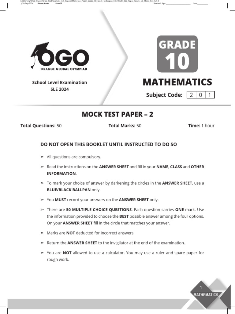 Math SLE Paper Grade 10 MTP-2 (28-09-2024) | PDF | Mathematics