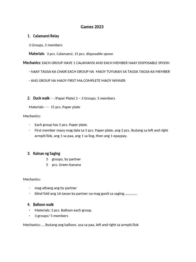 Games 2023 | PDF | Sports & Recreation | Cooking, Food & Wine