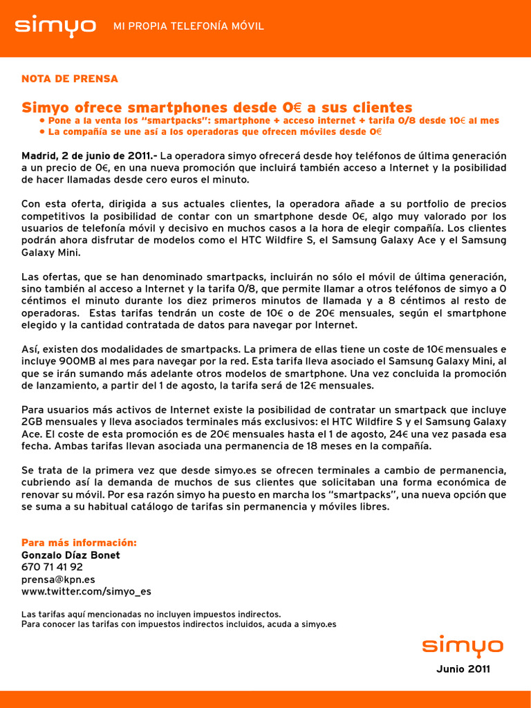 Nota de Prensa Smartpack | PDF | Smartphone | Internet