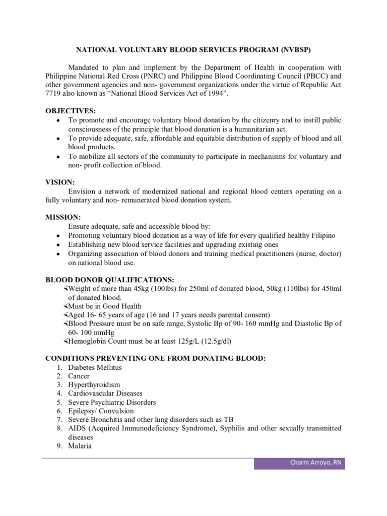 NVBSP Blood Donation Guidelines | PDF | Blood Donation | Blood