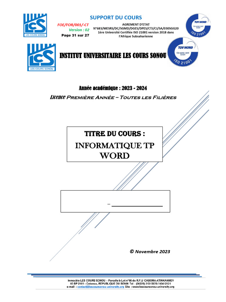 Cours Pratique Microsoft Word PDF | PDF | Microsoft Word | Microsoft Office