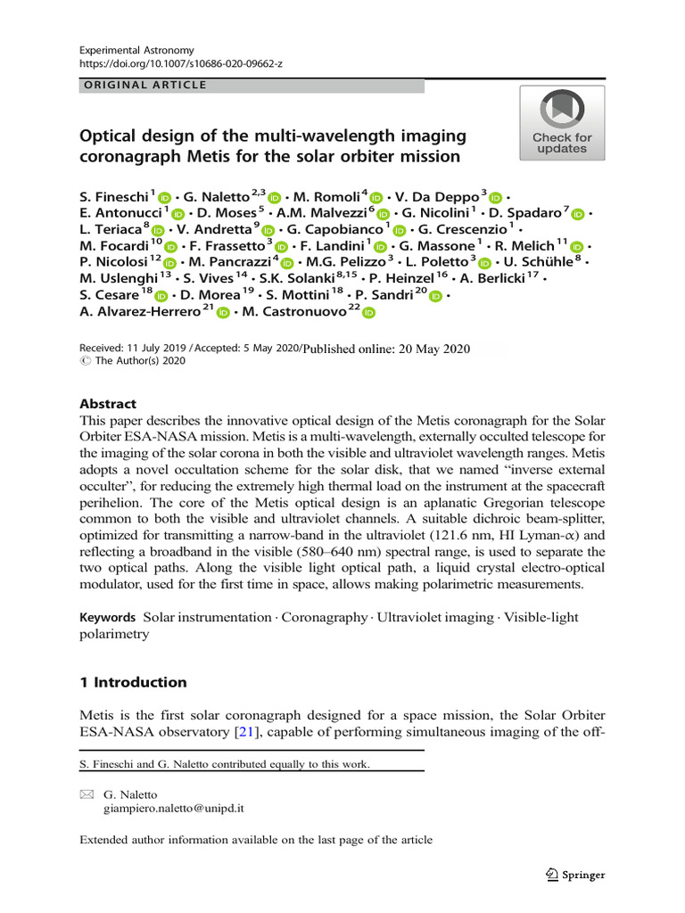 Optical Design of The Multi-Wavelength Imaging Cor | PDF | Sun | Optics