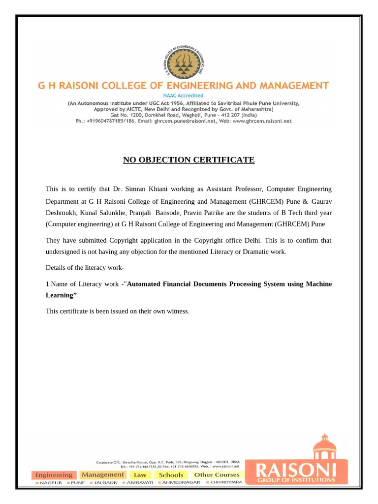 No Objection Certificate for Copyright | PDF | Career & Growth | Computers