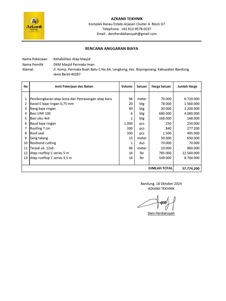 RAB Rehab Atap Masjid | PDF