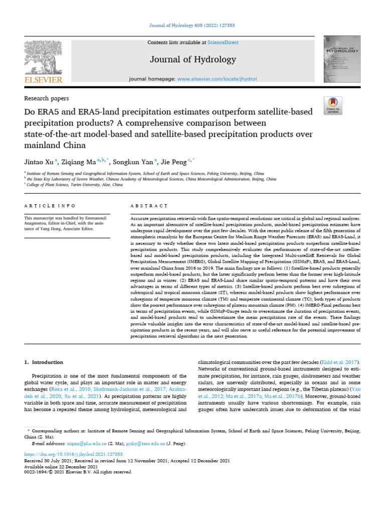 Journal of Hydrology: Research Papers | PDF | Precipitation | Climate
