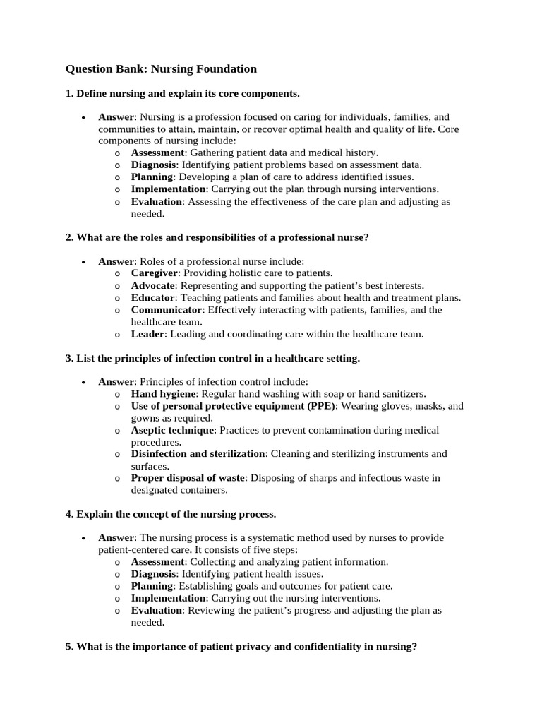 Nursing Foundation Question Bank | PDF | Health Care | Medicine