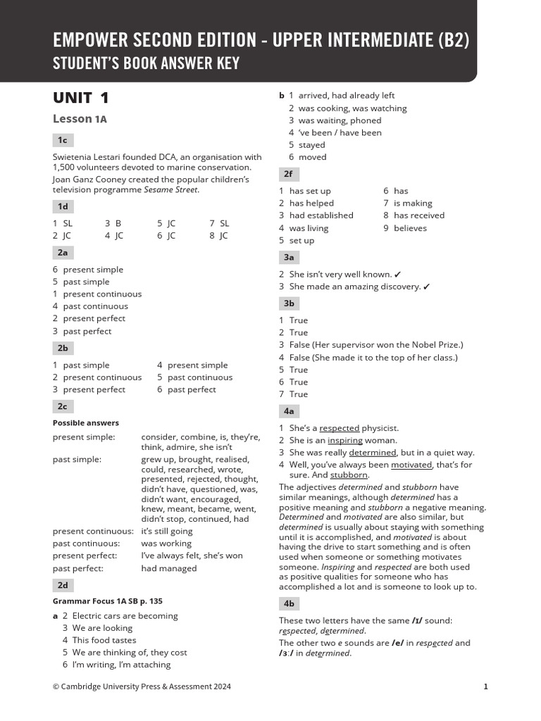 Empower Upper Intermediate Student's Book Answer Key | PDF | Verb