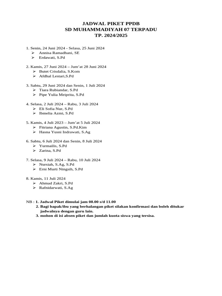 Jadwal Piket PPDB Tp. 2024-2025 | PDF | Gaya Hidup