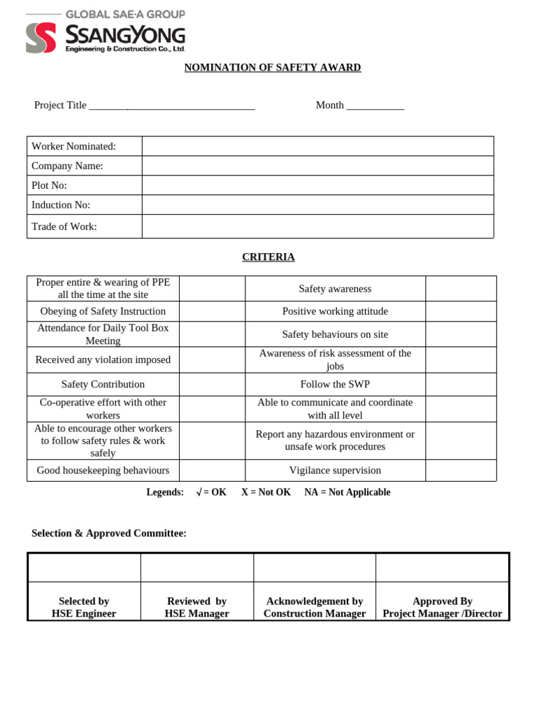 Safety Award Nomination Guide | PDF