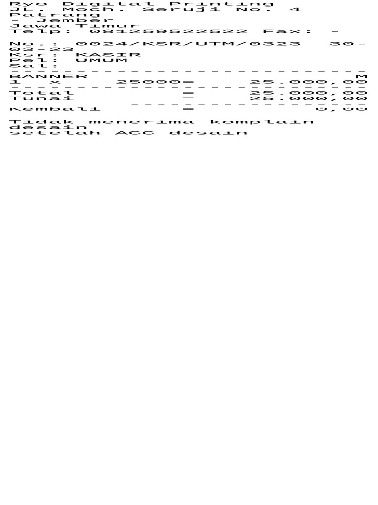 Rincian Transaksi Ryo Digital Printing | PDF