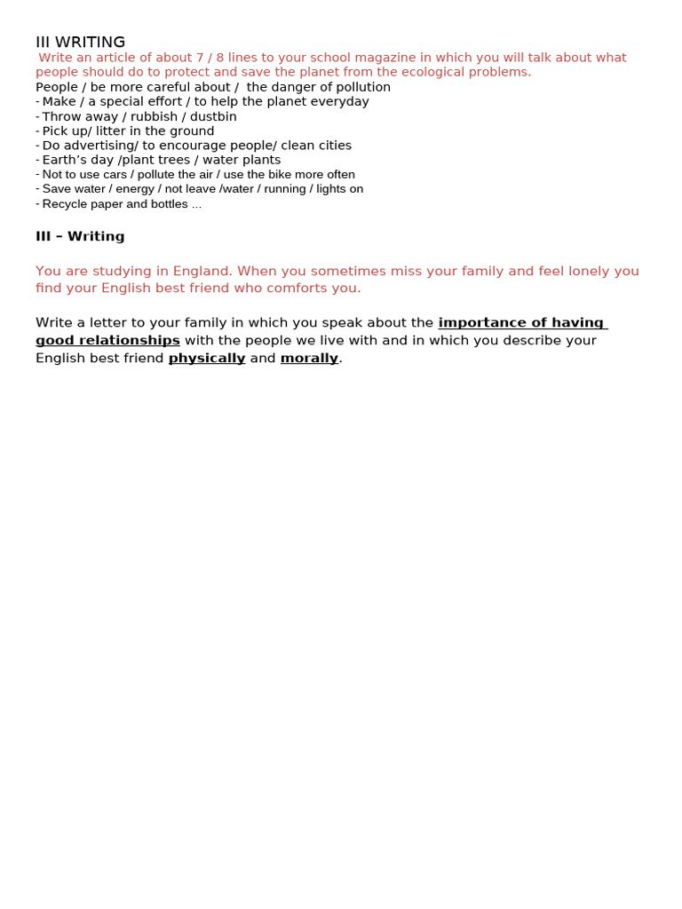 III Writing 8th Form | PDF