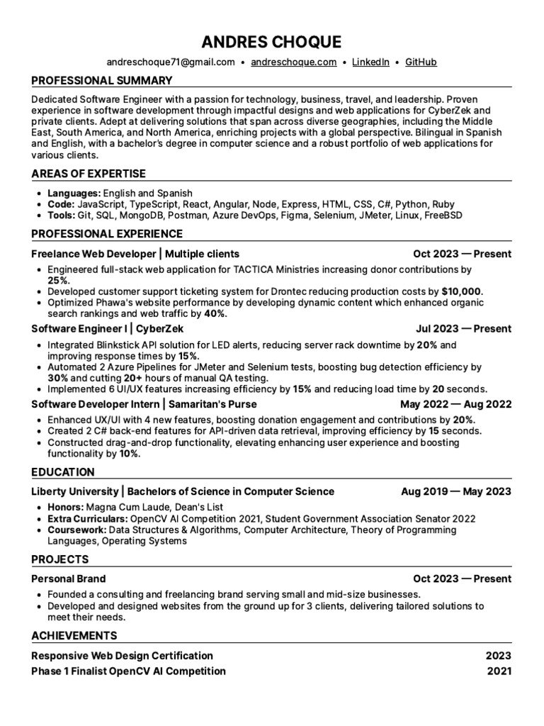 Andres Choque Resume 2024 | PDF | Selenium (Software) | Software