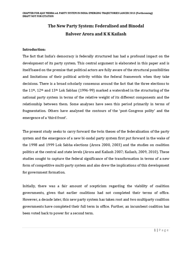 Federalisation of Indias Party System | PDF | Bharatiya Janata Party ...