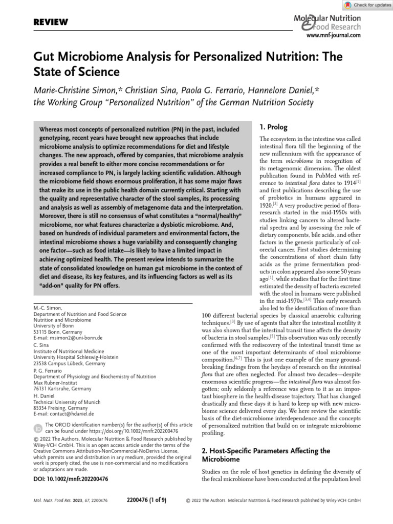 Molecular Nutrition Food Res - 2022 - Simon - Gut Microbiome Analysis ...