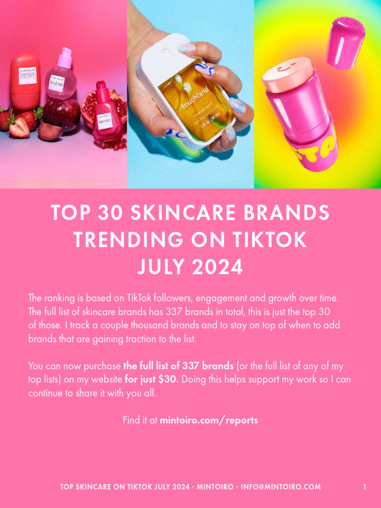 Top 30 Skincare Brands Trending On TikTok July 2024 | PDF | Cosmetics ...