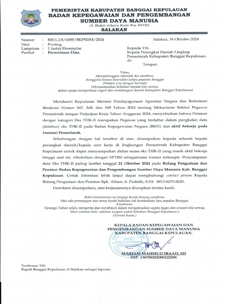 Surat Permintaan Data Eks THK Ii | PDF