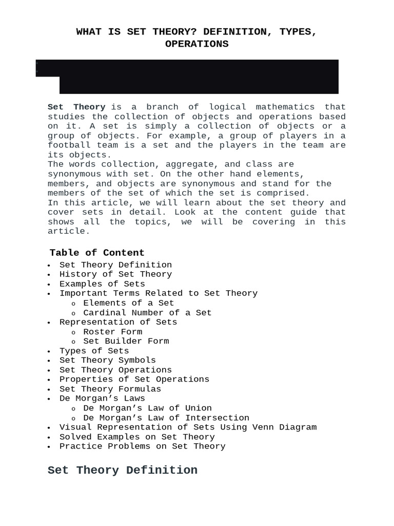 SET THEORY NOTES FINAL NOTES IN DISCRETE MTCdocx | PDF | Set ...