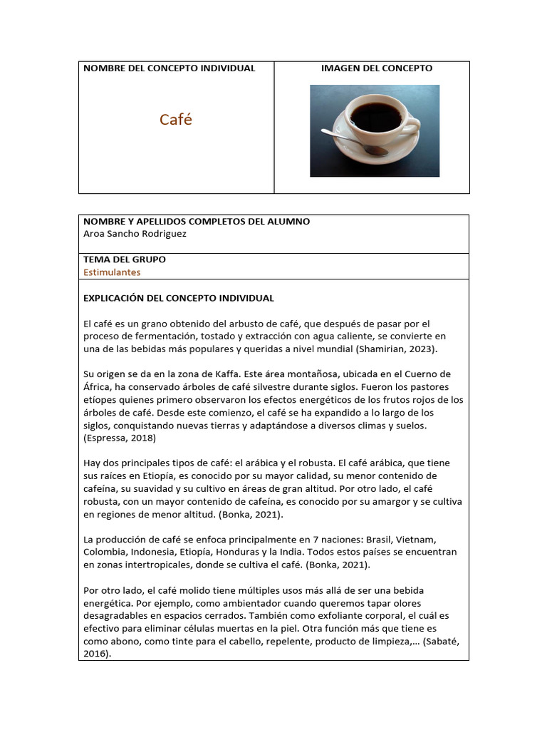 FICHA CONCEPTO INDIVIDUAL (ANTRO) Café | PDF | café