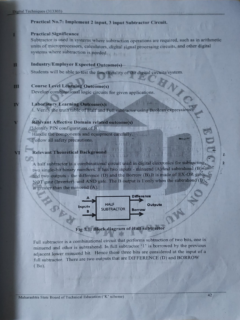 DTE Manual Practical No. 07 | PDF | Subtraction | Electronic Design