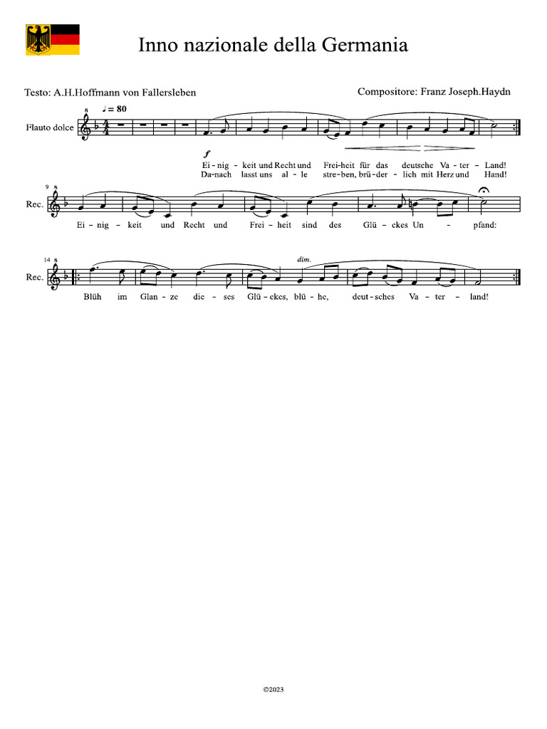 Inno Nazionale Della Germania Flauto | PDF