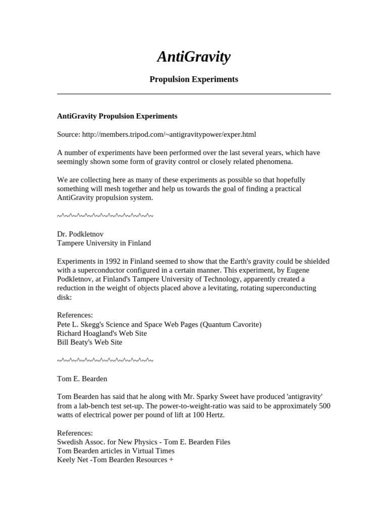 AntiGravity Propulsion Research Insights | PDF | Capacitor | Mass