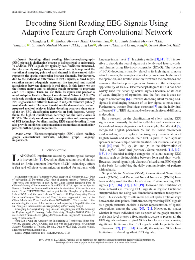 Decoding Silent Reading EEG Signals Using Adaptive Feature Graph Convolutional Network | PDF ...