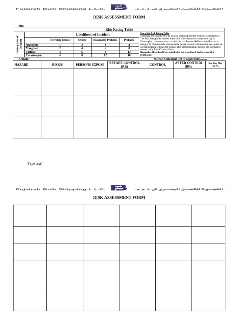 Risk Assessment Form | PDF | Risk | Risk Assessment