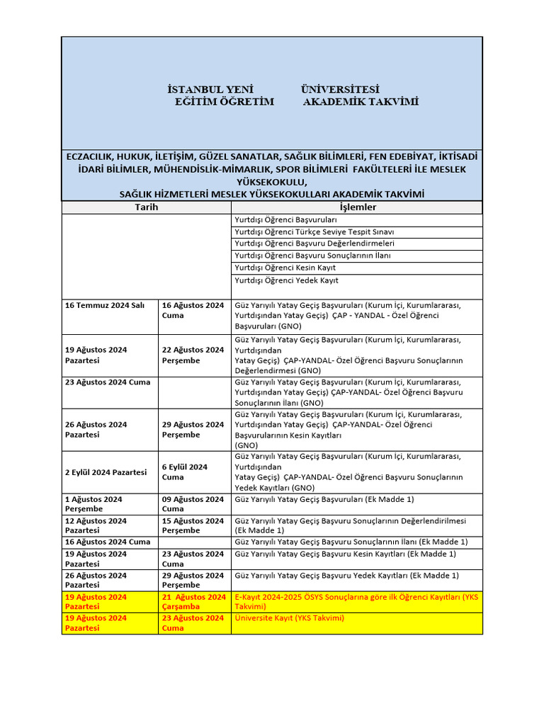 2024-2025 Eği̇ti̇m Öğreti̇m Yili Akademi̇k Takvi̇m | PDF