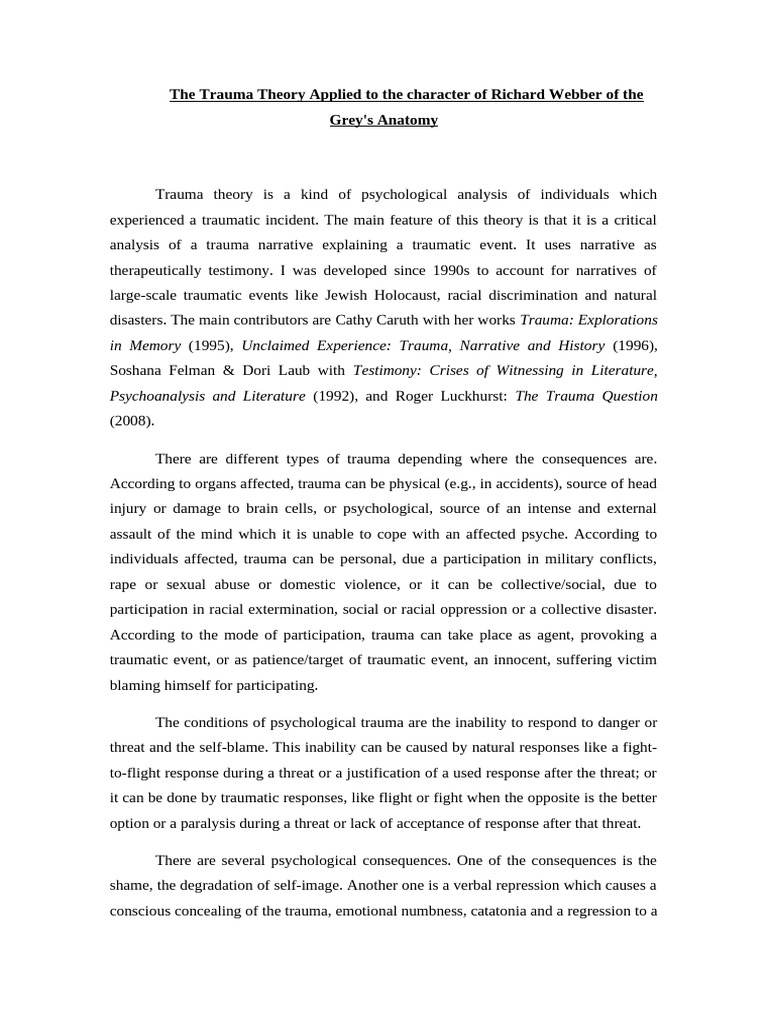 Ensayo. Critical Essay. Trauma Theory N | PDF | Psychological Trauma ...