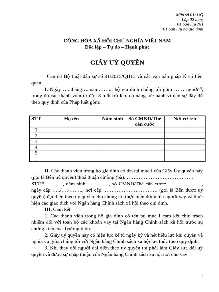 Giay Uy Quyen Mau 01 Uq | PDF