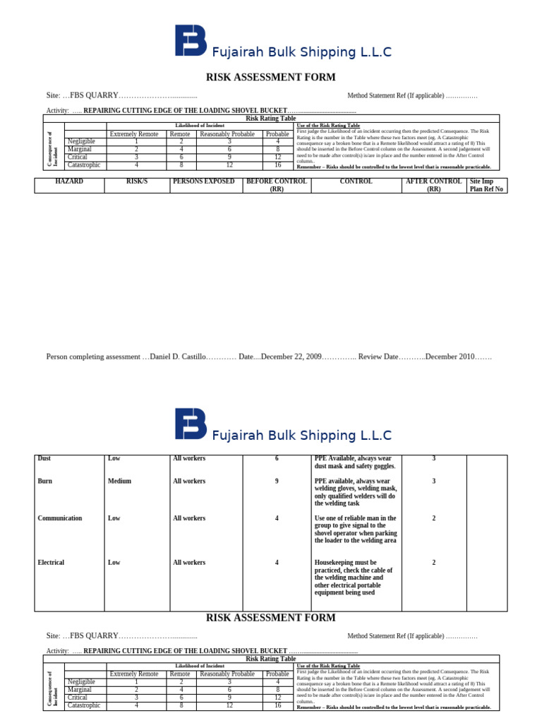 RA Repairing Cutting Edge of The Loading Shovel Bucket | PDF | Risk ...
