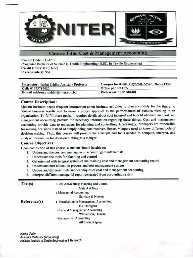 Cost & Management Accounting Course Outline | PDF