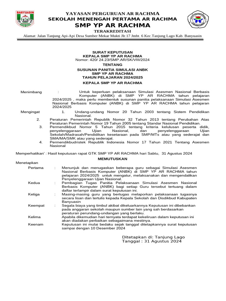 SK Panitia Anbk - Ar Rachma | PDF