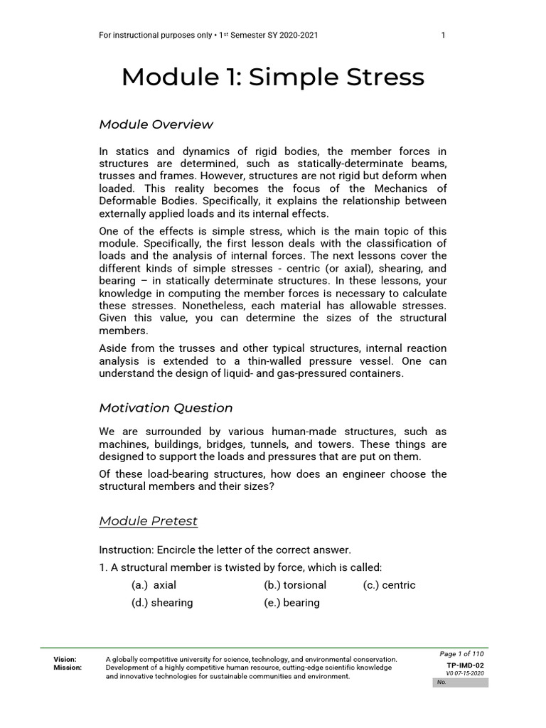 MODULE-1 | PDF | Stress (Mechanics) | Deformation (Engineering)