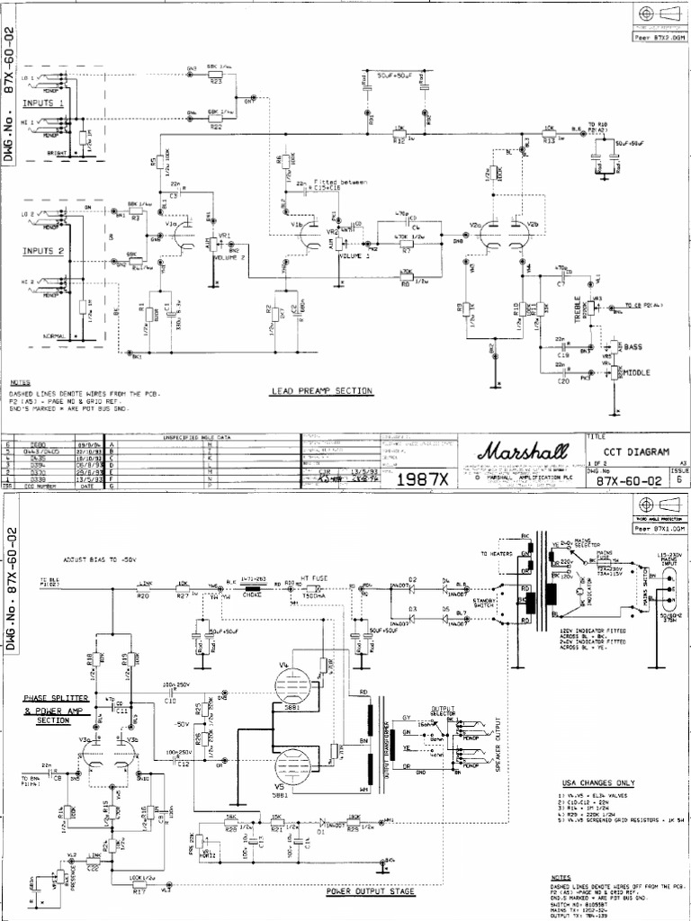 Marshall Plexi Superlead Reissue 50W 1987X Schematic | PDF