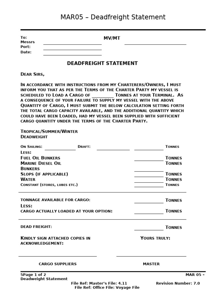 MAR 05 - Dead Freight Statement | PDF