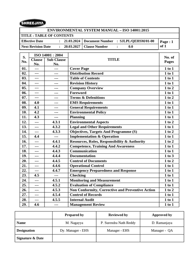 Table of Contents Ehs | PDF | Business