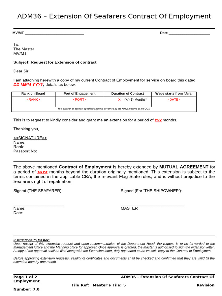 ADM 36 - Extension of Seafarers Contract of Employment | PDF | Justice ...