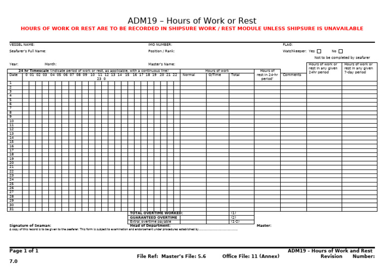 ADM 19 - Hours of Work and Rest | PDF | Shipping | Water Transport
