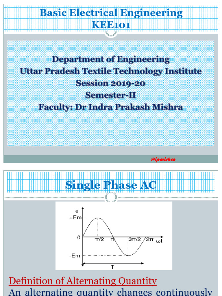 BEE Lecture 2 IPM Single Phase AC | PDF | Inductor | Alternating Current