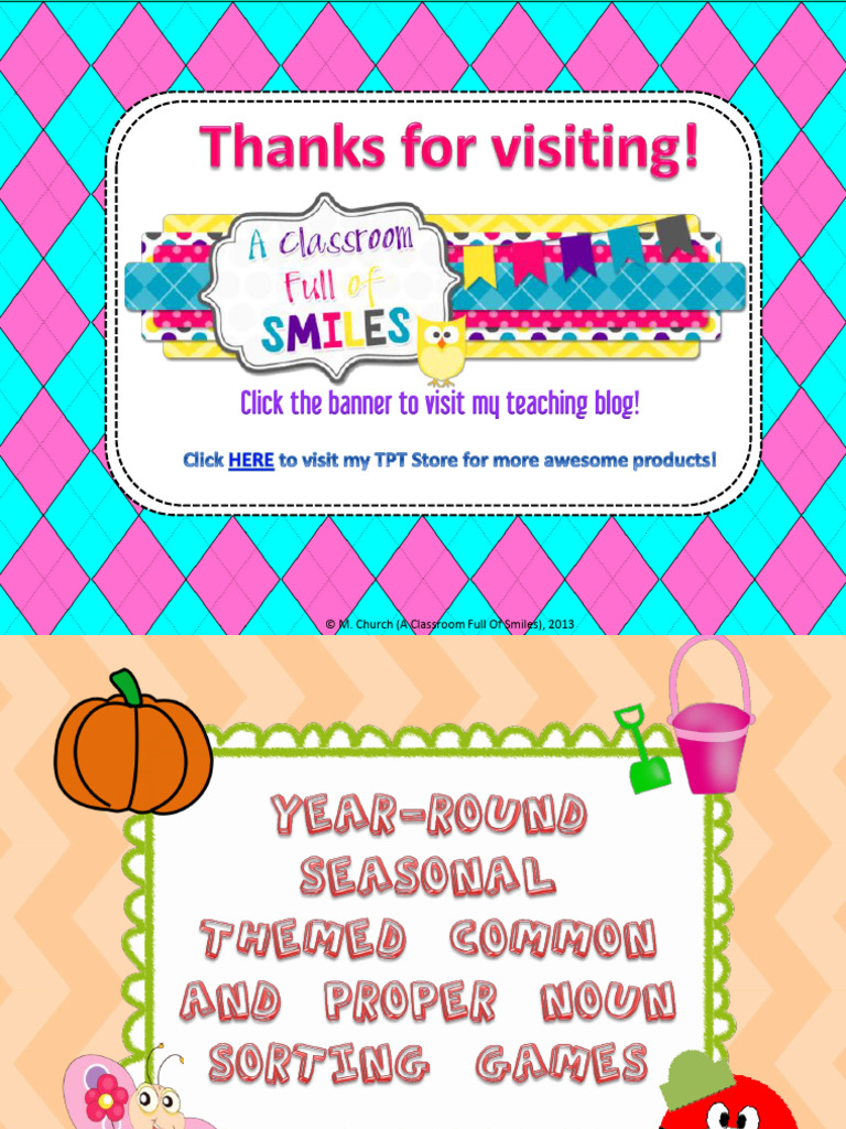 Common and Proper Noun Sorting Game Teacher Switcher | PDF