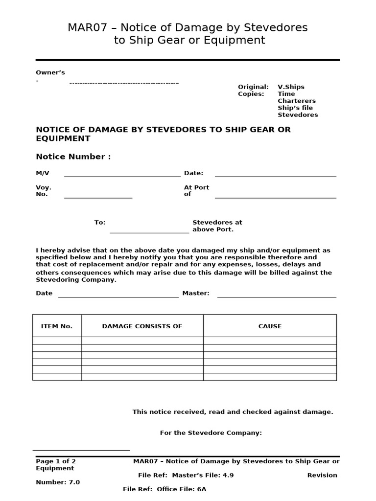 Stevedore Damage Notification Form | PDF