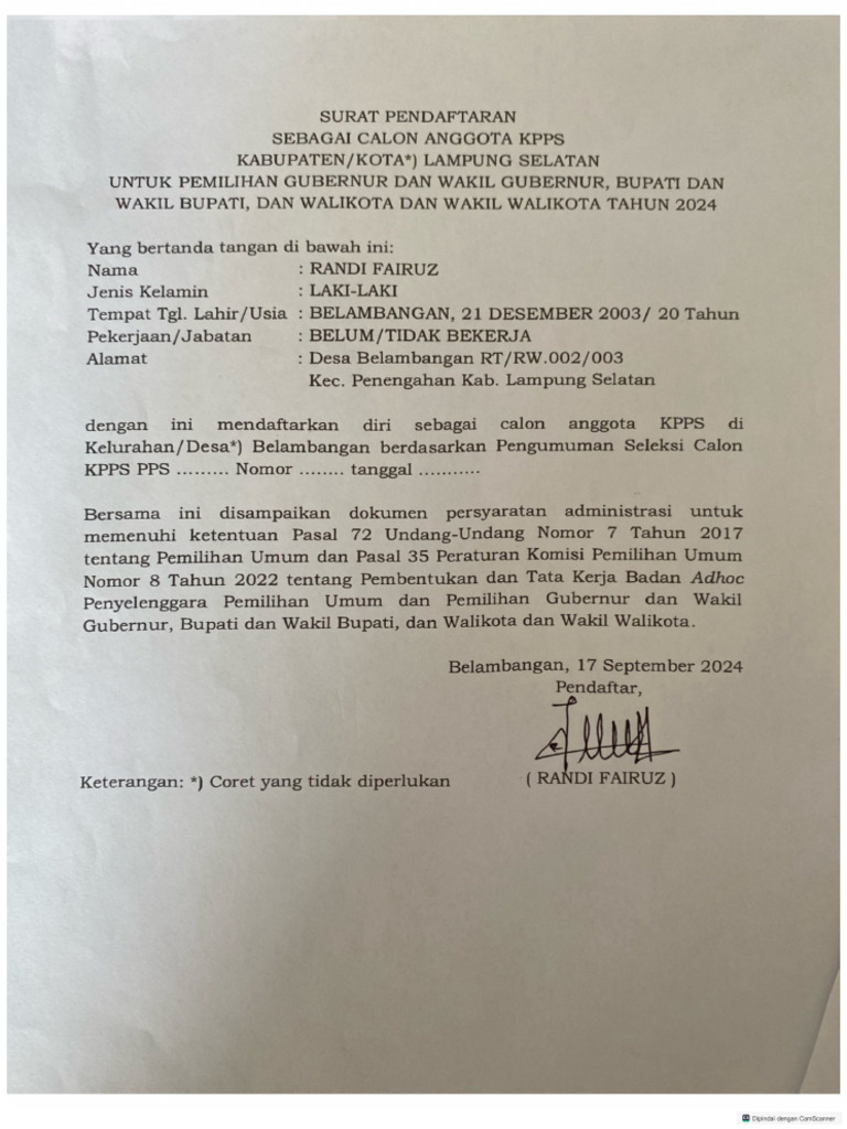 Surat Pendaftaran Randi | PDF