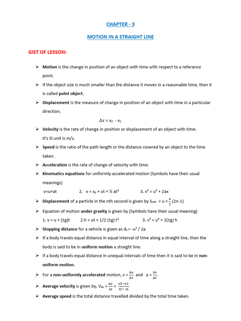 Motion in a Straight Line Concepts | PDF | Acceleration | Velocity