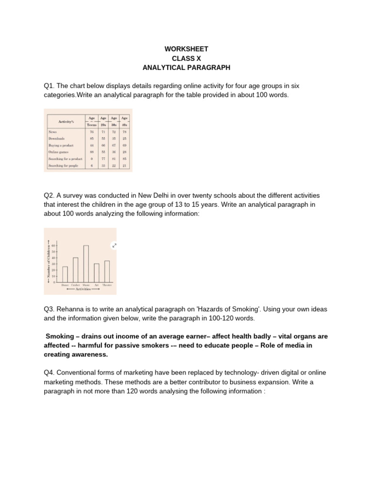 Class 10 Analytical Paragraph Worksheet | PDF